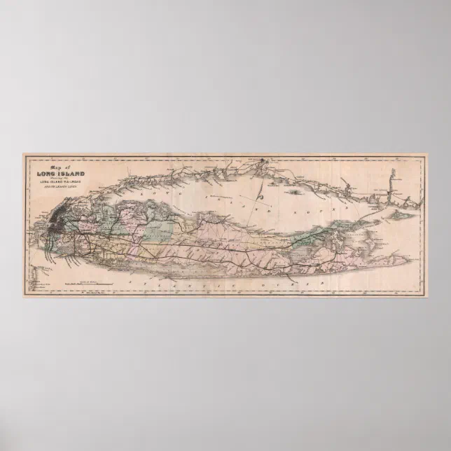 Poster Mapa de Vintage Long Island NY Railroad (1882) | Zazzle Brasil
