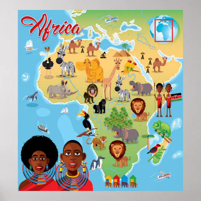 Poster Mapa do Cartoon Africano | Zazzle Brasil