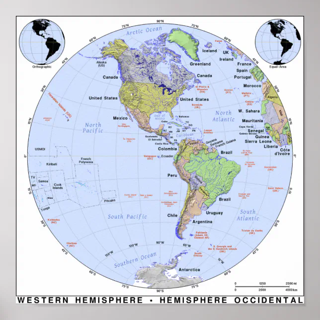 Mapa Do Hemisferio Ocidental Rotulado Localização Geográfica Do