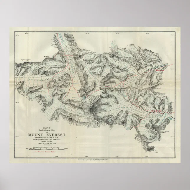 Poster Mapa do Monte Everest (1921) | Zazzle Brasil