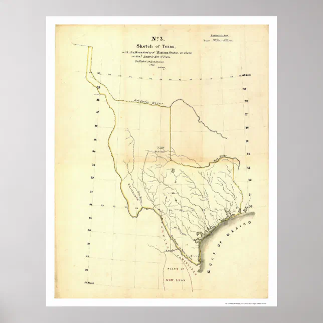 Pôster Mapa do Texas e Estados mexicanos por Tanner 1839 | Zazzle Brasil