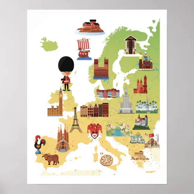Poster Mapa Europeu de Cartoons | Zazzle Brasil