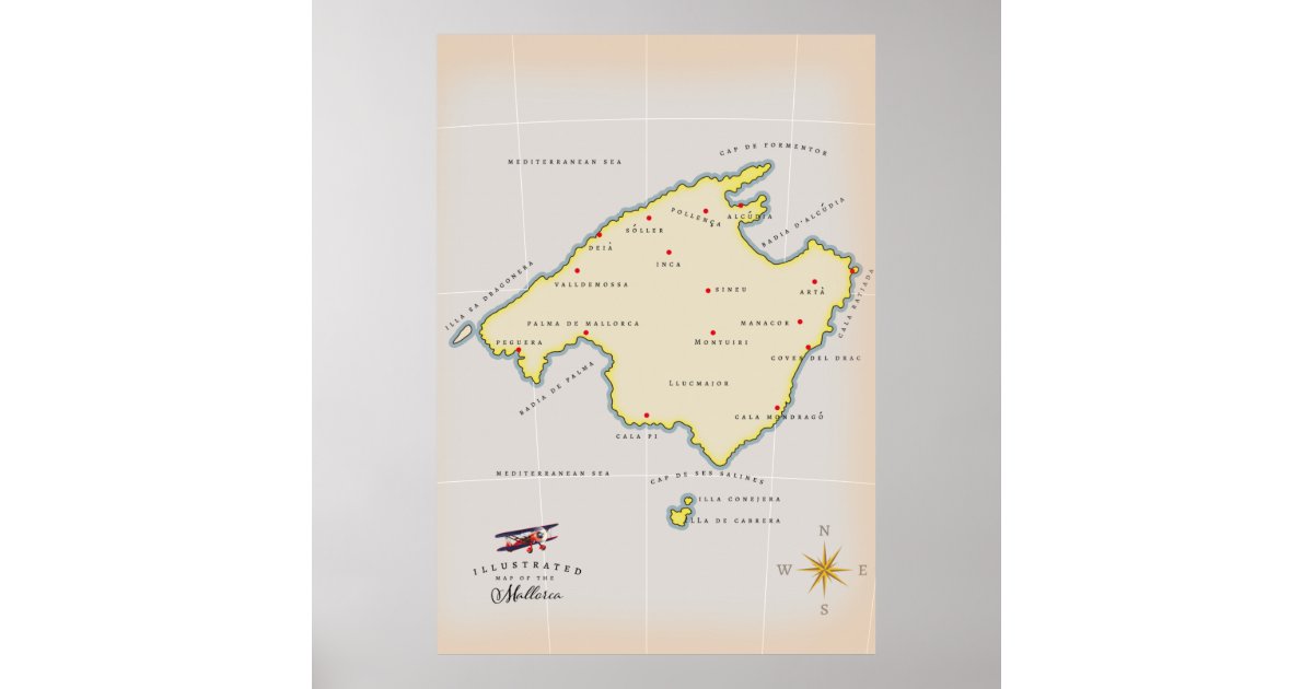 Poster Mapa ilustrado de Maiorca | Zazzle Brasil