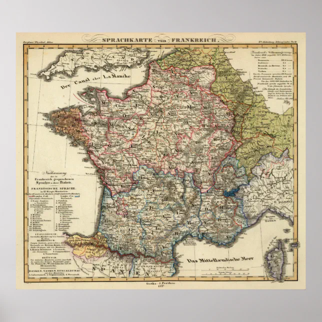 Poster Mapa linguístico da França | Zazzle Brasil