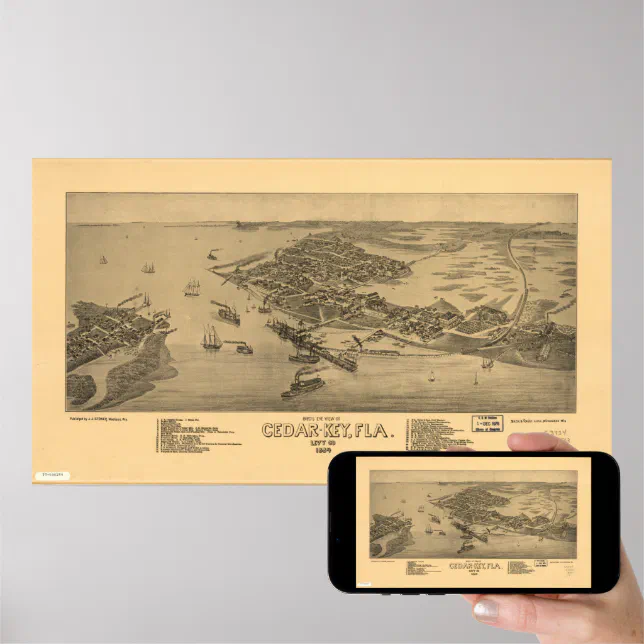 Poster Mapa Panorâmico Cedar Key Florida 1884 | Zazzle Brasil