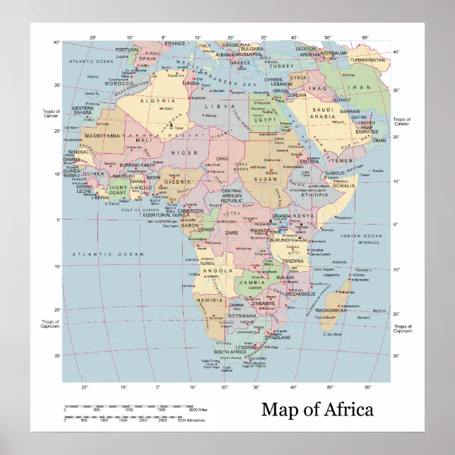 Pôster Mapa Político do Continente Africano do Dia Modern | Zazzle Brasil