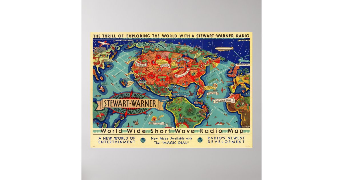 Poster Mapa Rádio de Ondas Curtas | Zazzle Brasil