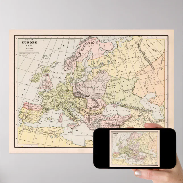 Poster Old Europe 800 AD Map (1901) | Zazzle Brasil