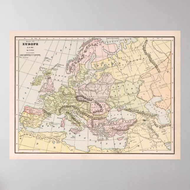Poster Old Europe 800 AD Map (1901) | Zazzle Brasil