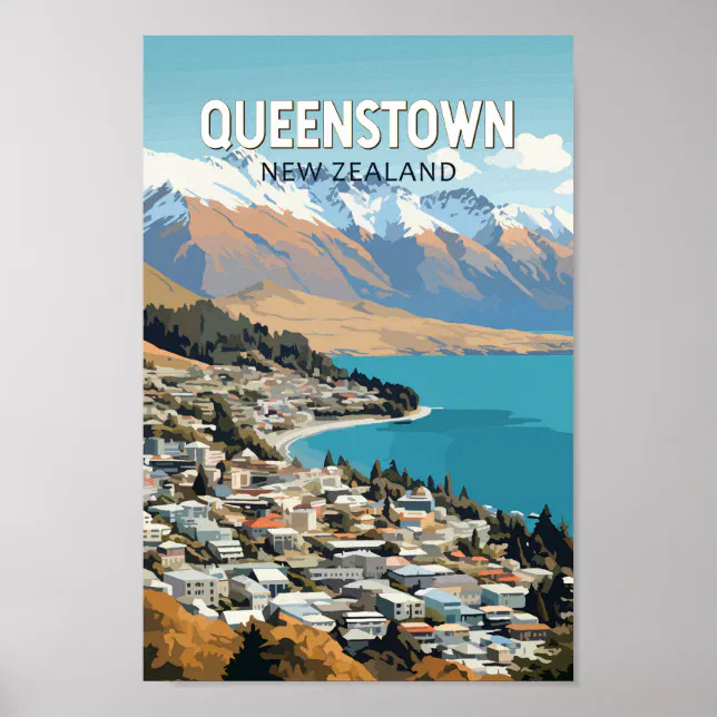 Poster Queenstown Nova Zelândia Viagem Art Vintage | Zazzle Brasil
