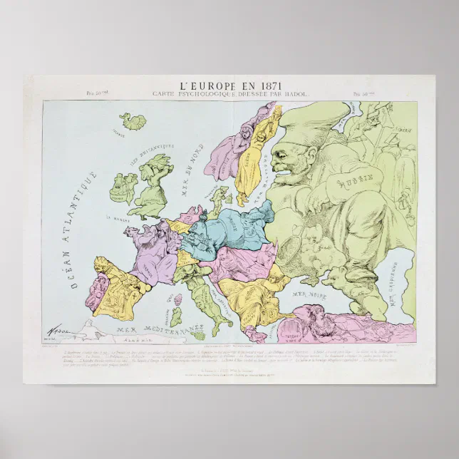 Poster Satirical Map of Europe | 1871 | Zazzle Brasil