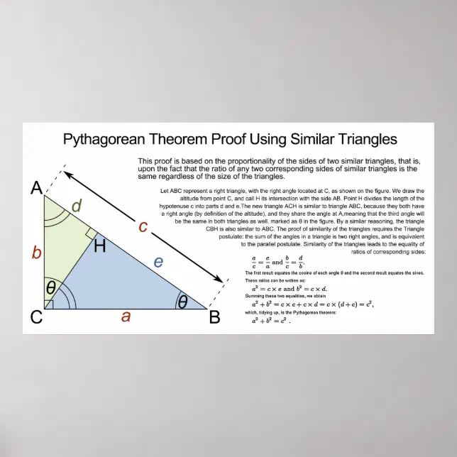 Pôster Teorema de Pitágoras usando triângulos semelhantes | Zazzle Brasil