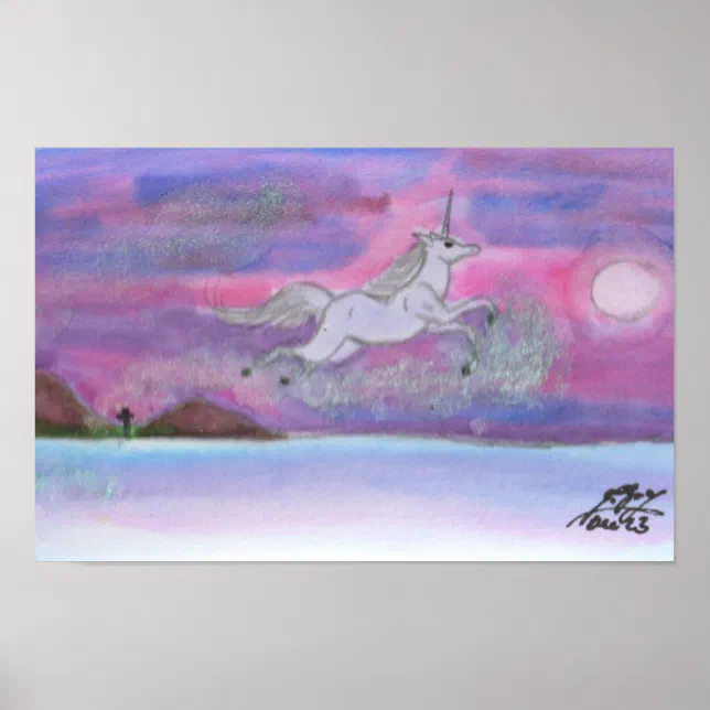 Poster Unicórnio branco voando em Winter Landscape Star | Zazzle Brasil