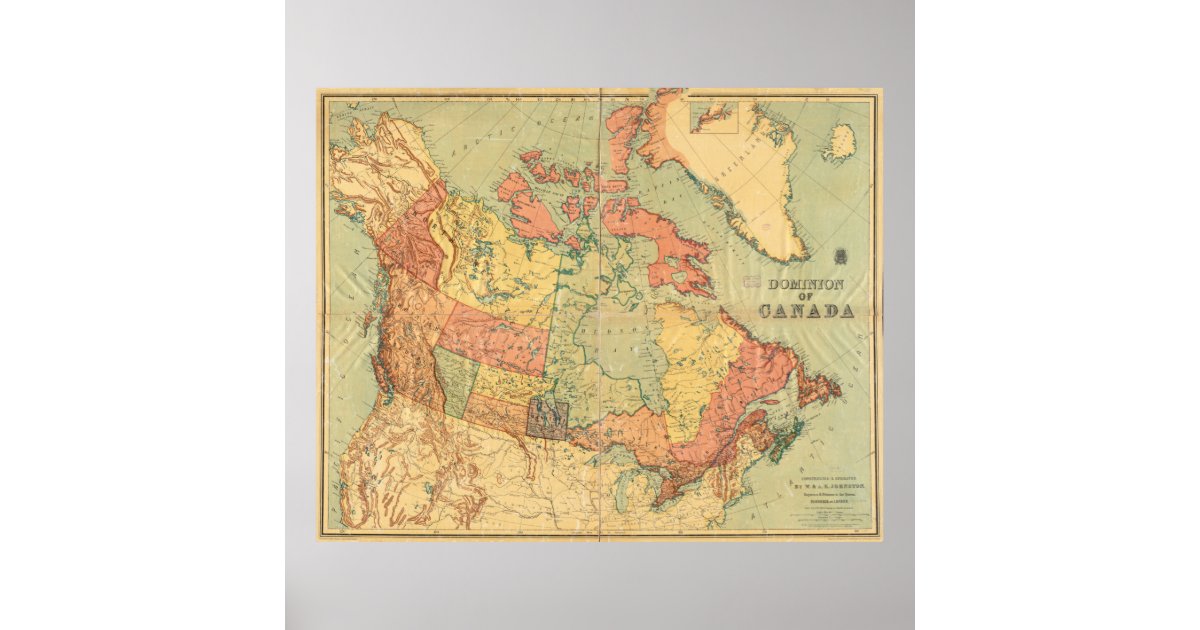 Poster Vintage Map of Canada (1898) | Zazzle Brasil