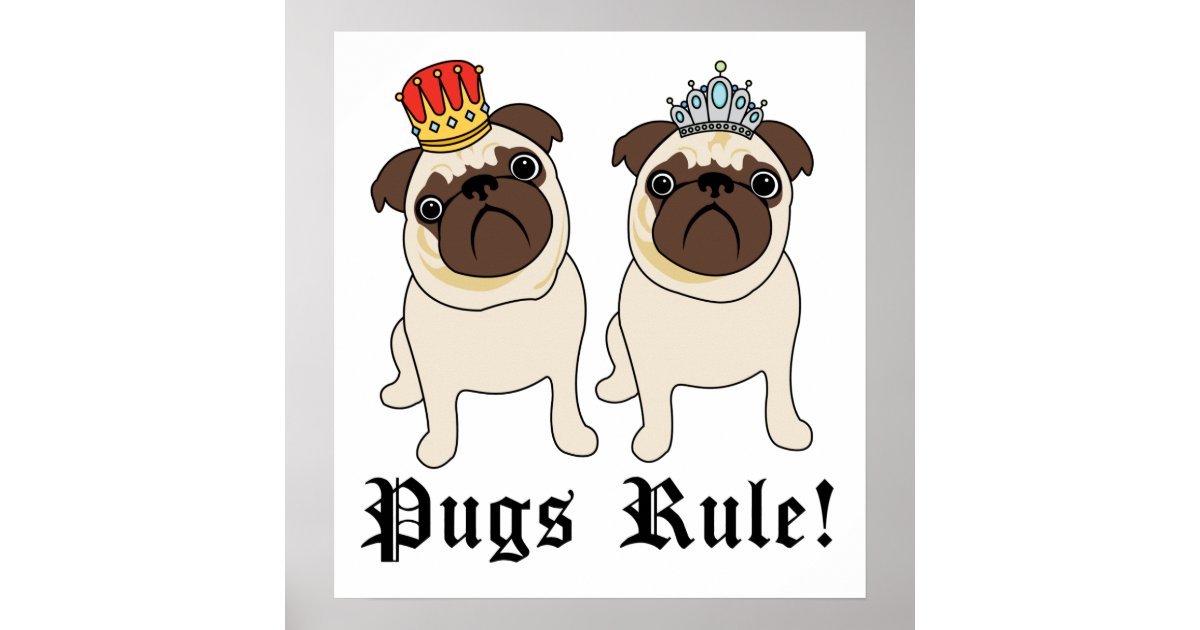 Posters e Impressões King e Queen Pug | Zazzle Brasil