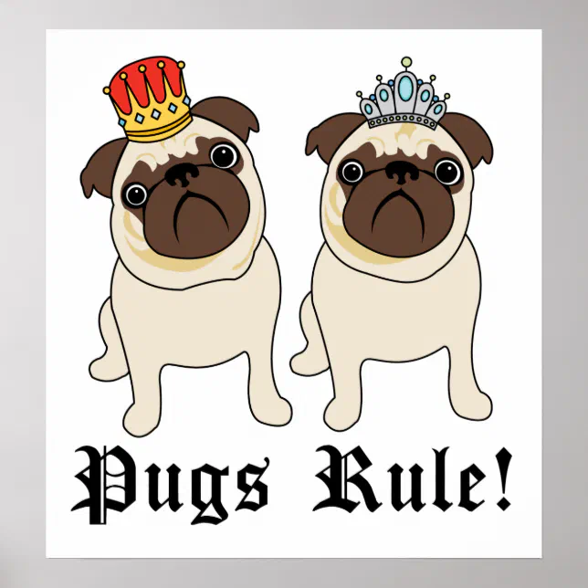 Posters e Impressões King e Queen Pug | Zazzle Brasil