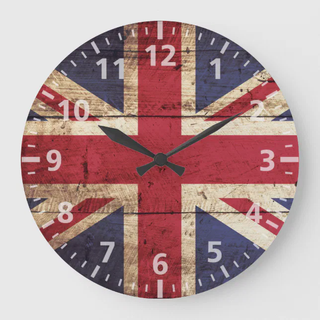 Relógio Grande Bandeira da Inglaterra no Velho Grão de Madeira | Zazzle ...