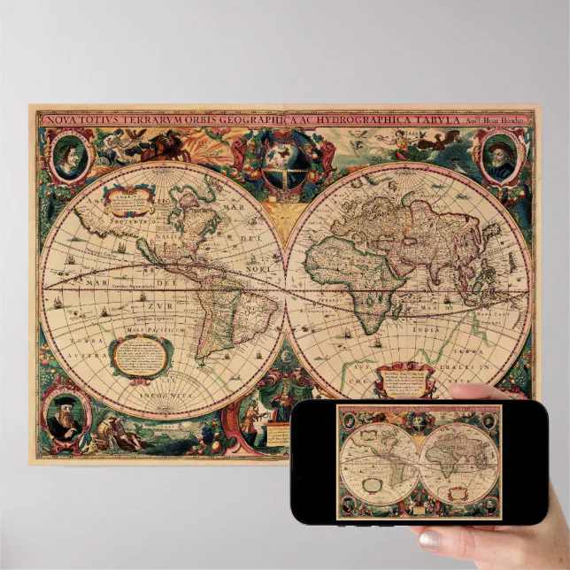 Replica Antique Map of the World Poster | Zazzle Brasil